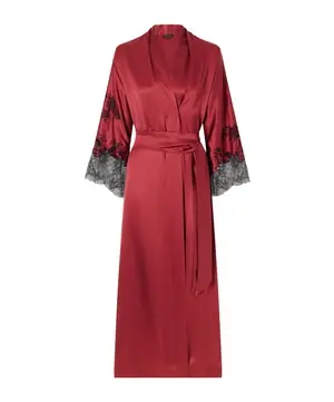 Carine Gilson Lace-embroidered Silk-satin Robe - Red
