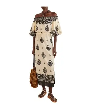 Johanna Ortiz Off-the-shoulder Ruched Printed Cotton-poplin Midi Dress