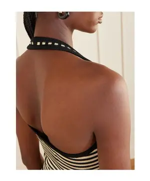 Calle Del Mar Striped Halterneck Knitted Top - Black