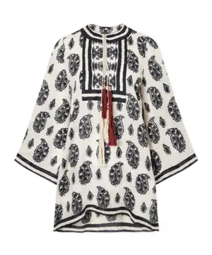 Johanna Ortiz Printed Linen Mini Dress - Black