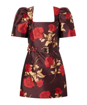 Rebecca Vallance Belted Floral-print Satin-twill Mini Dress - Red