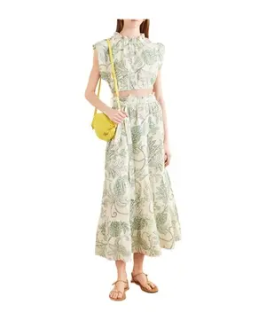 LEMLEM Cropped Ruched Printed Linen Top