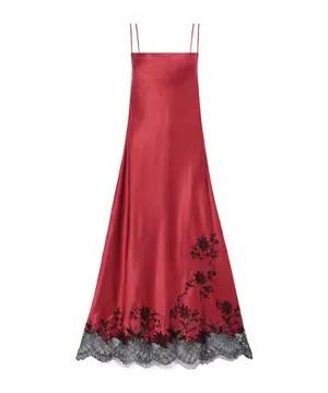 Carine Gilson Lace-trimmed Silk-satin Maxi Dress - Red
