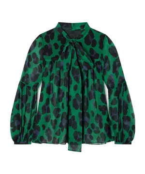 Anna Sui Gathered Leopard-print Georgette Blouse - No