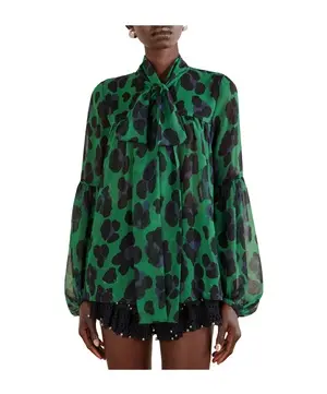 Anna Sui Gathered Leopard-print Georgette Blouse - No