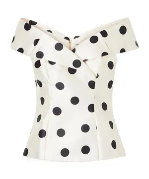 Rebecca Vallance Off-the-shoulder Polka-dot Satin-twill Top - No