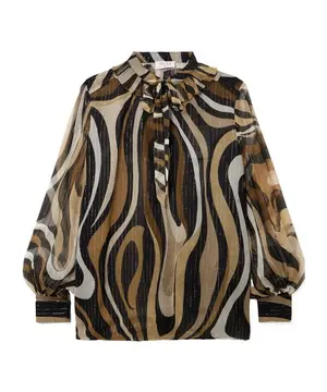 Emilio Pucci Ruffled Metallic Silk-blend Crepon Pussy-bow Blouse - Gold