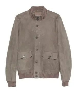 SALVATORE SANTORO Suede Ribbed-trim Jacket - Grey