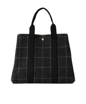 Rue De Verneuil Dark Grey Plaid Wool Handbag - Black