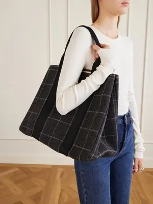 Rue De Verneuil Dark Grey Plaid Wool Handbag