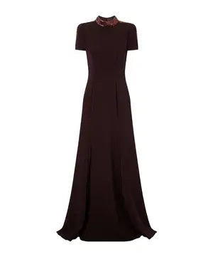 Jenny Packham Mesa Embellished Crepe Gown - Black