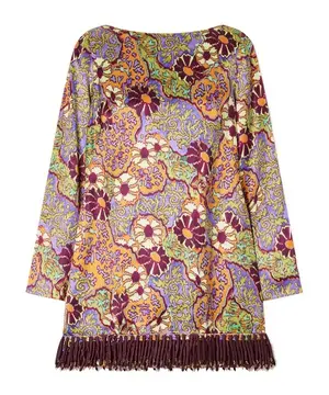 ALEMAIS Floral-print Fringed Satin Mini Dress - Multicolor