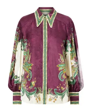 ALEMAIS Floral-print Satin-jacquard Shirt - Red
