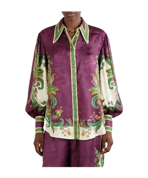 ALEMAIS Floral-print Satin-jacquard Shirt