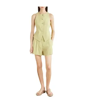 Veronica Beard Pleated Linen-blend Twill Shorts