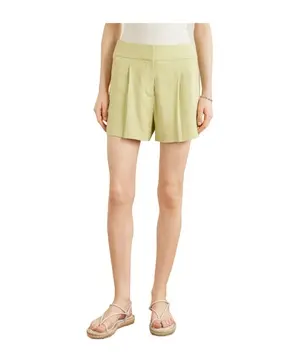 Veronica Beard Pleated Linen-blend Twill Shorts