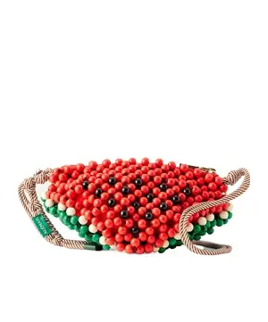 ALEMAIS Multicolor Woodenbead Woven Crossbody Bag - Red