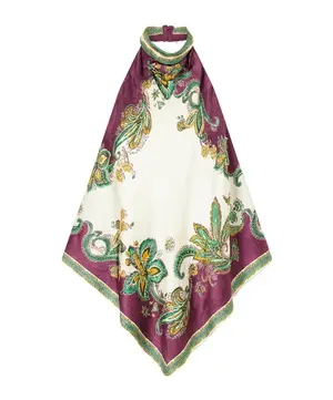 ALEMAIS Floral-print Satin-jacquard Halterneck Top - White