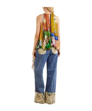 ALEMAIS Asymmetrical Printed Organza Halterneck Tank