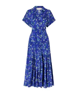 Saloni Floral-printed Chiffon Midi Dress - Blue