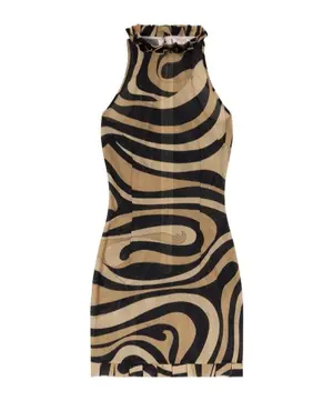 Emilio Pucci Pleated Printed Mesh Mini Dress - Beige