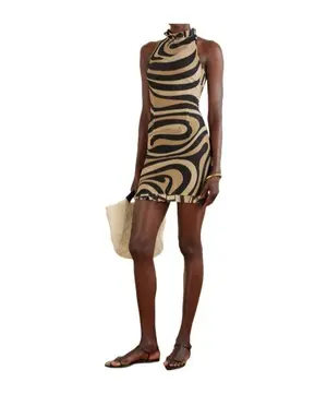 Emilio Pucci Pleated Printed Mesh Mini Dress