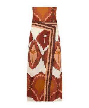Johanna Ortiz Palmtree Print Strapless Midi Dress - Red