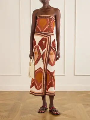 Johanna Ortiz Palmtree Print Strapless Midi Dress