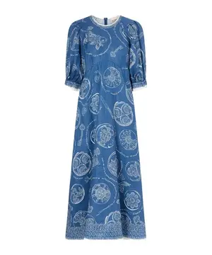 ALEMAIS Printed Linen Midi Dress