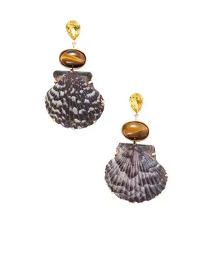 JENNIFER BEHR Gold Tigereye Shell Earrings - Gray