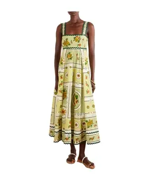 ALEMAIS Pleated Floral-print Cotton-poplin Midi Dress