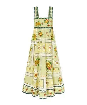 ALEMAIS Pleated Floral-print Cotton-poplin Midi Dress - Yellow