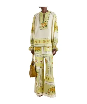 ALEMAIS Dixie Knotted Floral-print Linen Trousers