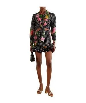 Charo Ruiz Ibiza Alameda Shirred Ruffled Floral-print Polka-dot Cotton-blend Mini Skirt - No
