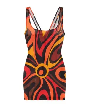 Emilio Pucci Printed Mesh Mini Dress - Orange