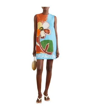 ALEMAIS Embellished Printed Linen-blend Mini Dress