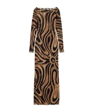 Emilio Pucci Printed Mesh Maxi Dress - Brown