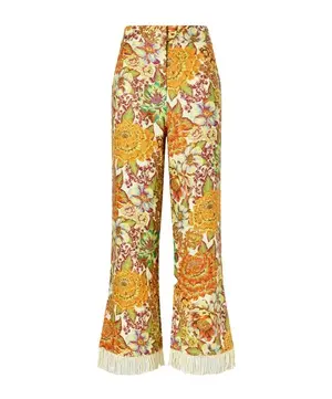 ALEMAIS Fringed Floral-print Linen Flared Pants - Multicolor
