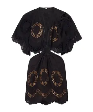 Johanna Ortiz Paradise Broderie Anglaise Cotton Mini Dress - Black