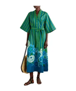 ALEMAIS Margo Striped Floral Midi Dress