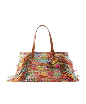 AQUAZZURA Fringed Straw Handbag - Brown