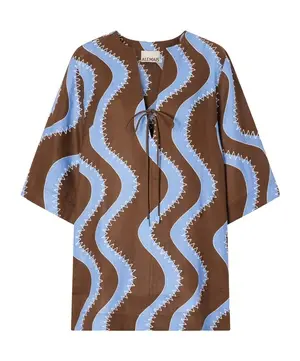 ALEMAIS Frankie Wave-print Tie-neck Mini Dress - Blue