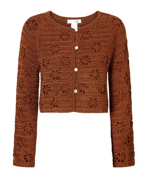Calle Del Mar Cropped Crocheted Cardigan - Brown