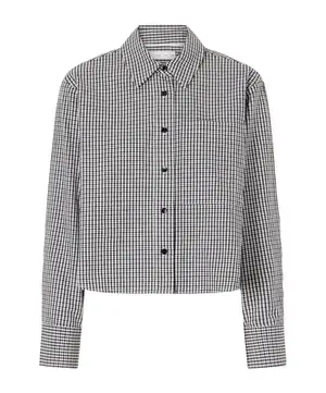 Proenza Schouler Olive Cropped Checked Cotton And Linen-blend Poplin Shirt - No