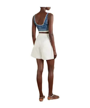ALEMAIS Lucky Cropped Printed Linen Top