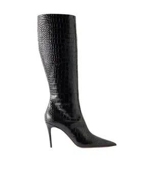 Paris Texas Croc-effect Leather Knee Boots - Black