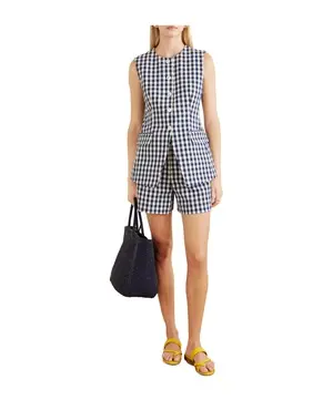 Veronica Beard Lois Gingham-check Sleeveless Blouse