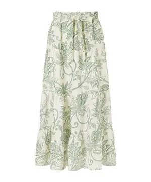 LEMLEM Tiered Printed Linen Midi Skirt - No
