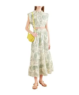 LEMLEM Tiered Printed Linen Midi Skirt - No