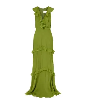 Saloni Rita Gathered Ruffled Silk Gown
